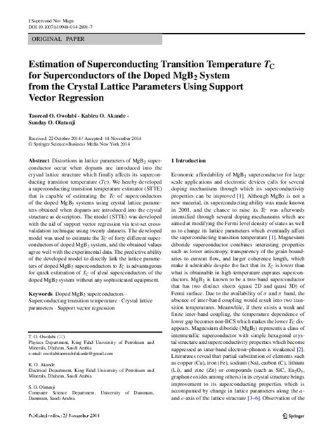 Pdf Estimation Of Superconducting Transition Temperature T C For