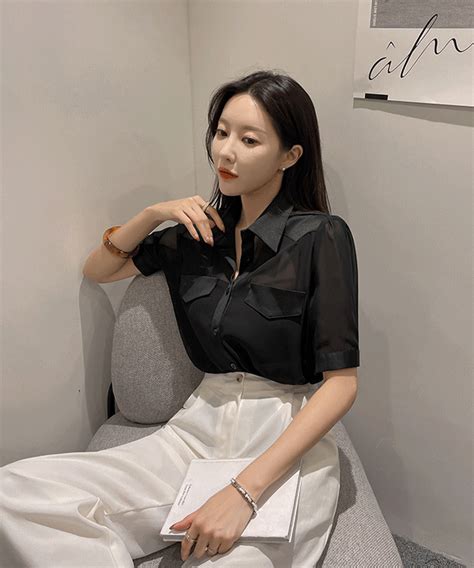 [시크 세련 멋스러운 시스루 썸머블라우스 Dandb Made] 키엘라쉬폰블라우스 에이블리