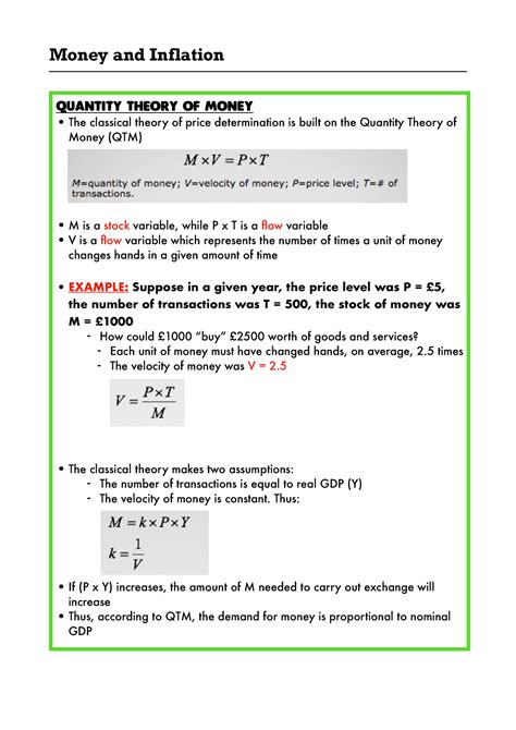 Money And Inflation Lecture Notes Money And Inflation Quantity