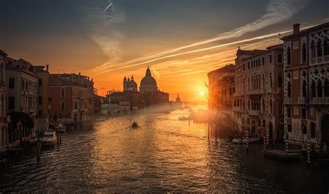 Nature Landscape Photography Sunset Canal Boat Building Clouds