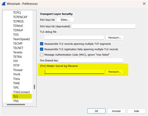 Déchiffrer les flux TLS HTTPS QUIC avec Wireshark
