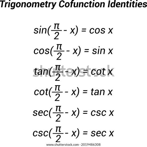 Trigonometry Cofunction Identities Mathematic Stock Vector Royalty Free 2019486308 Shutterstock