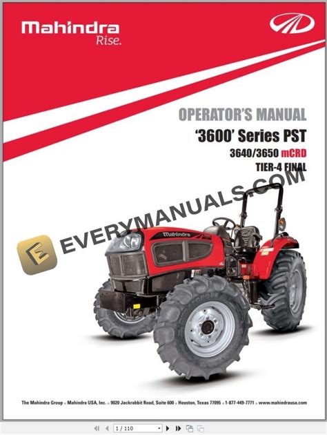 Mahindra Tractor 3540 3550 Hst Cabin Operator Manual Mahindra Tractor