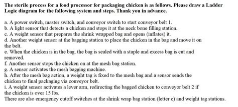 Solved The Sterile Process For A Food Processor For
