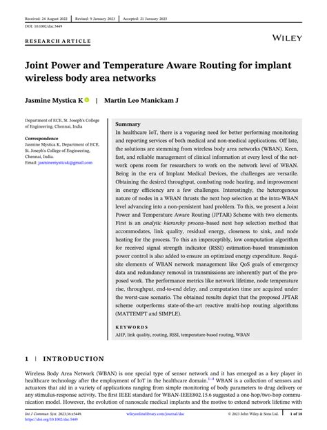 joint power and temperature aware routing for implant wireless body