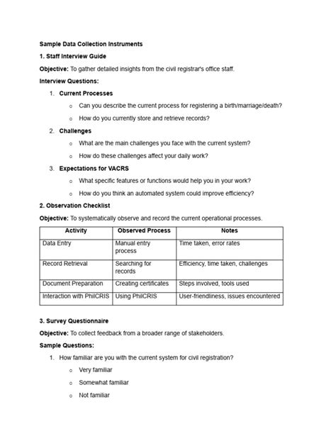 Sample Data Collection Instruments Pdf Usability Data