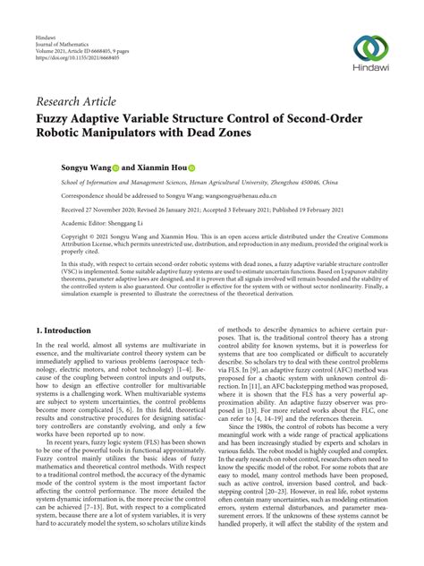 pdf fuzzy adaptive variable structure control of second order robotic
