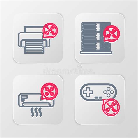 Set Line Gamepad Service Air Conditioner Database Server And Printer Icon Vector Stock Vector