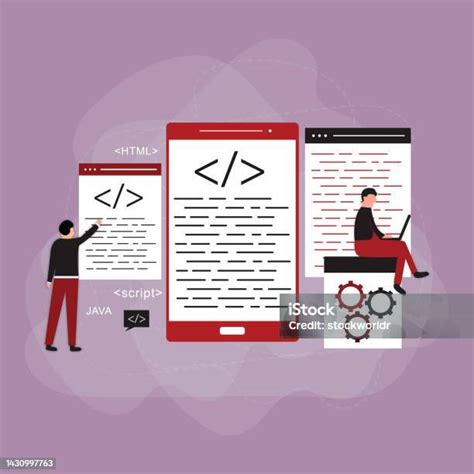 스크립트 코딩 및 프로그래밍의 개념 자바 스크립트 Php 파이썬 Html 다른 언어 노트북에서 웹 개발을 진행하는 프로그래머