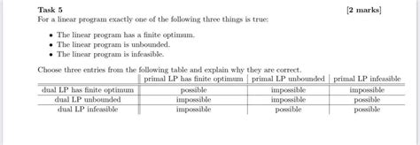 solved [2 marks] task 5 for a linear program exactly one of