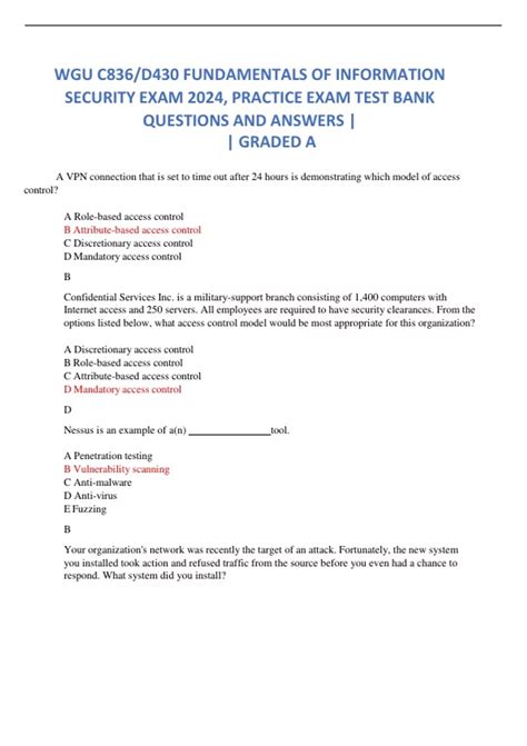 Wgu C836 D430 Fundamentals Of Information Security Exam 2024 Practice