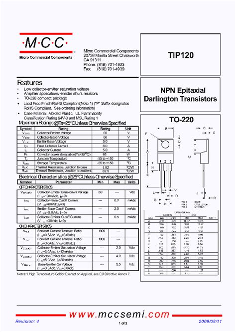 Tip120 4786263 Pdf Datasheet Download Ic On Line