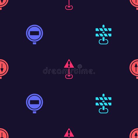 Set Road Barrier Stop Sign Exclamation Mark In Triangle And Warning Two Way Traffic On