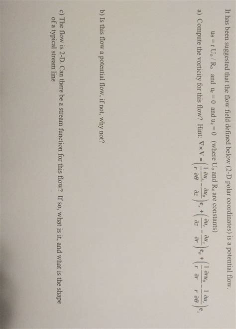 Solved It Has Been Suggested That The Flow Field Defined