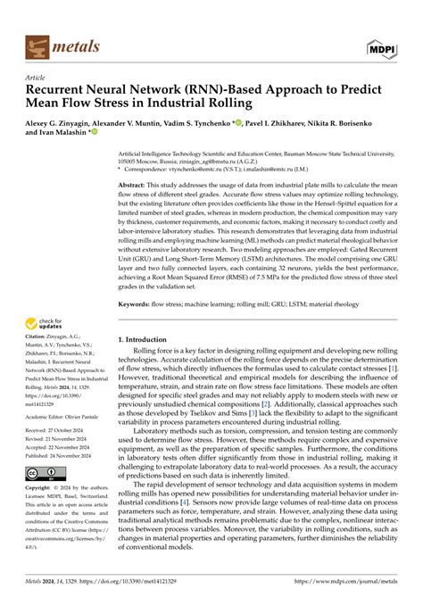 (PDF) Recurrent Neural Network (RNN)-Based Approach to Predict Mean Flow Stress in Industrial ...