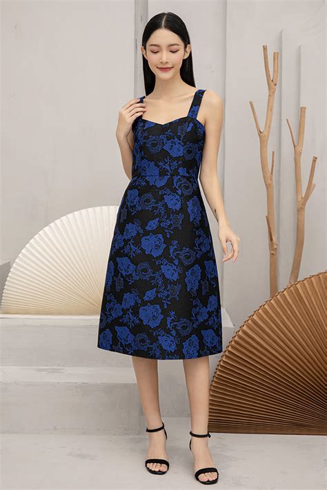 Briar Embossed Midi Dress Black Faire Belle