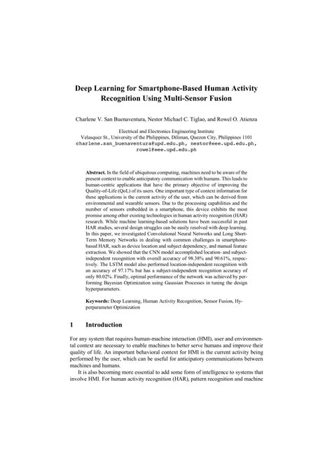Pdf Deep Learning For Smartphone Based Human Activity Recognition Using Multi Sensor Fusion