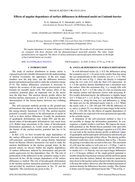 Pdf Effects Of Angular Dependence Of Surface Diffuseness In Deformed