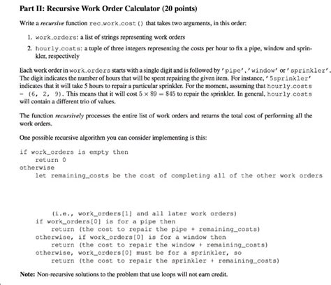 Solved Part Ii Recursive Work Order Calculator 20 Points