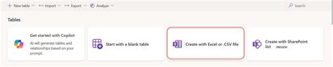 create a dataverse table from excel csv in power apps
