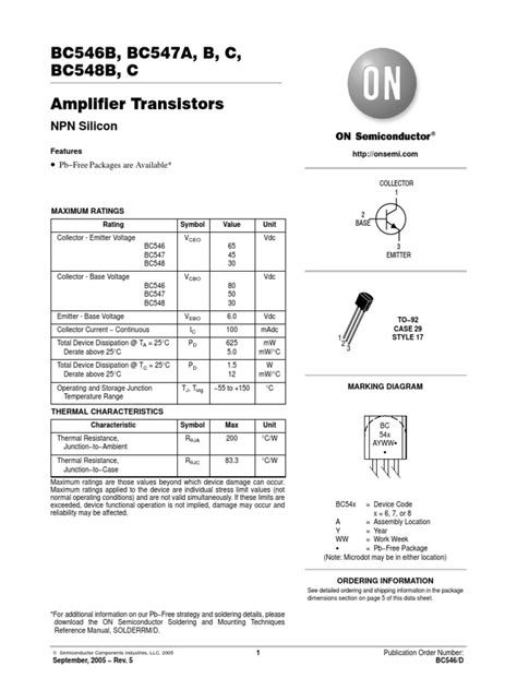 Datasheet Bc546 Bc547 Bc548 Pdf Bipolar Junction Transistor