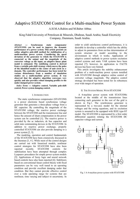 pdf self tuning adaptive pole shift statcom control for single and