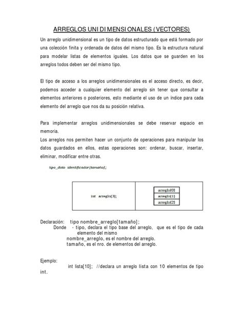 Vectores Arreglos Unidimensionales Pdf Estructura De Datos De Matriz Lenguaje De