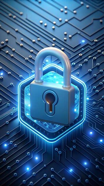 Futuristic Digital Lock With Blueglowing Circuits Binary Code Backdrop Symbolizes Cybersecurity