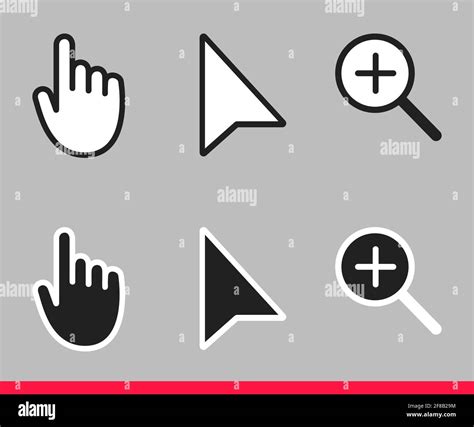 black and white arrow hand and magnifier non pixel mouse cursor icons