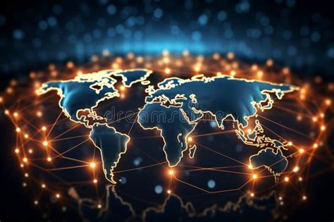 Global Network Concept World Map Glowing On A Dark Background Stock Illustration Illustration