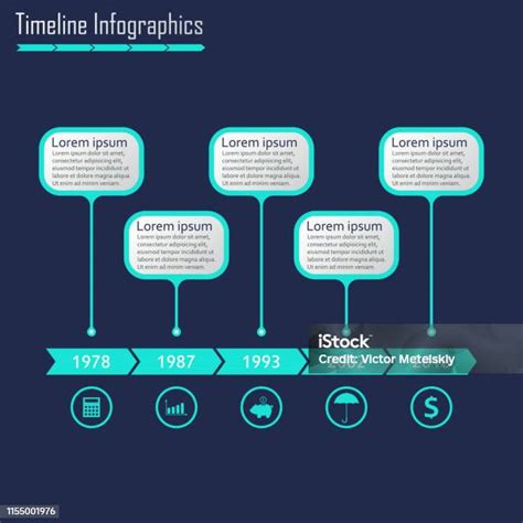 타임라인 인포그래픽 템플릿 수평 타임라인 인포그래픽 디자인 요소 벡터 그림입니다 0명에 대한 스톡 벡터 아트 및 기타 이미지
