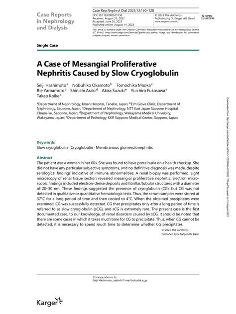 Pdf A Case Of Mesangial Proliferative Nephritis Caused By Slow Cryoglobulin