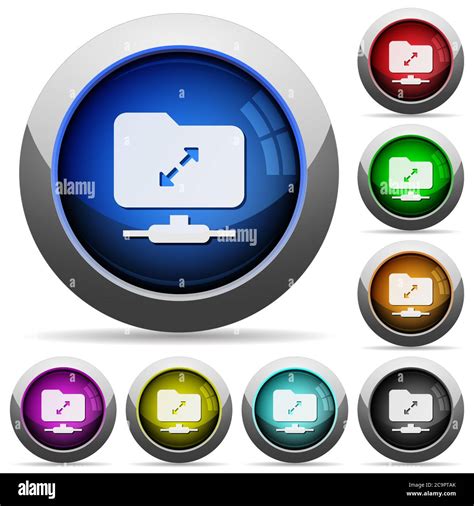 Ftp Uncompress Icons In Round Glossy Buttons With Steel Frames Stock