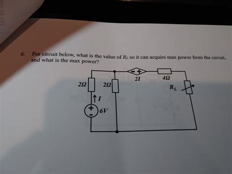 solved 6 for circuit below what is the value of rl so it