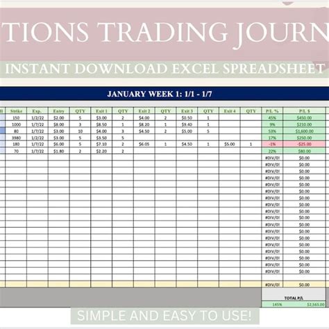 Excel Spreadsheet Option Trading Etsy