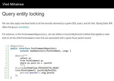 vlad mihalcea on linkedin spring data jpa entity locking lnkd