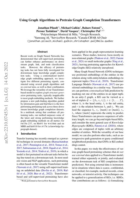 Pdf Using Graph Algorithms To Pretrain Graph Completion Transformers