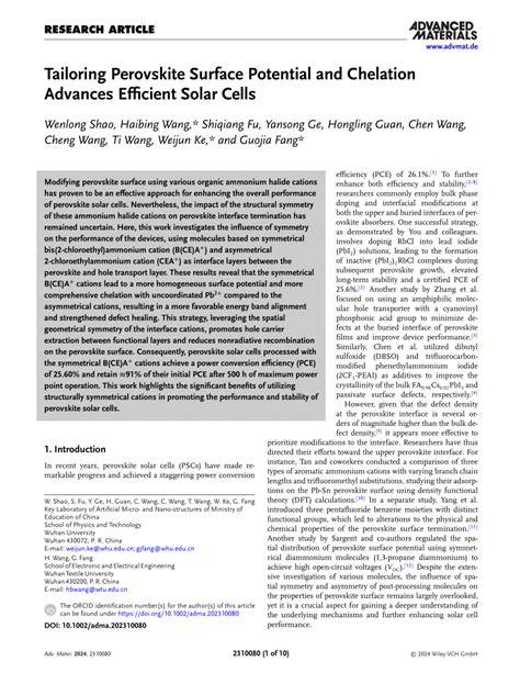 Tailoring Perovskite Surface Potential And Chelation Advances Efficient Solar Cells Request Pdf