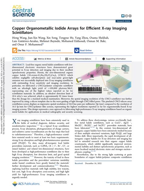 Pdf Copper Organometallic Iodide Arrays For Efficient X Ray Imaging