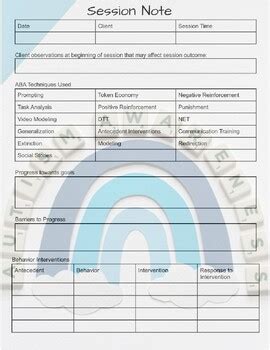 ABA Session Template Autism Awareness Design By ABA Back To BASICS