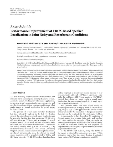pdf performance improvement of tdoa based speaker localization in