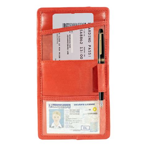 Identification Boarding Pass Id Holder Travel Passport Wallet Genuine Leather Unisex Red