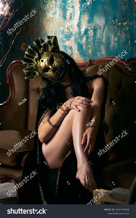 Naked Woman Mask Cloak Posing On Stock Photo Shutterstock