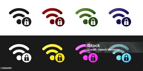설정 와이파이 잠금 기호 아이콘 흑백 배경에 고립 암호 Wifi 기호입니다 무선 네트워크 아이콘입니다 와이파이 존 벡터 일러스트