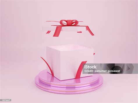 제품 프리젠 테이션을위한 핑크 무대핑크 선물 상자 열기 크리스마스 축하 광고 3d 렌더링 3차원 형태에 대한 스톡 사진 및 기타 이미지 Istock