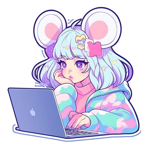 Premium Photo A Sticker Of A Girl Using A Gaming Mouse Ani Creative Design Bold Line Cute
