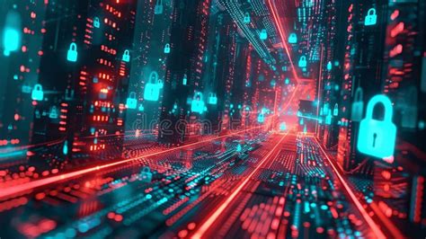 Futuristic Digital Network With Cybersecurity Elements Showcasing Data