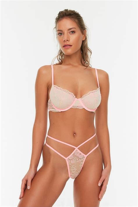 Lace Underwire Bra Thong Underwear Set Lalabix