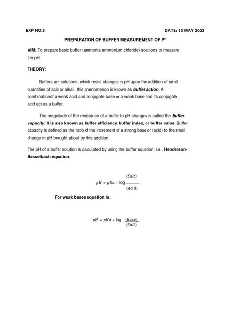 Ammonia Buffer Ph Measurement Pdf Ph Buffer Solution