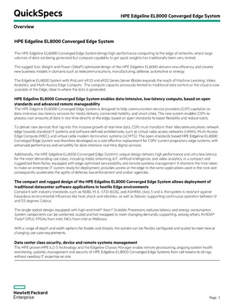 Hpe Edgeline El8000 Converged Edge System Quickspecs